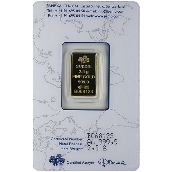 2.5 Gram Gold Bar Pamp - Houston Gold Merchants